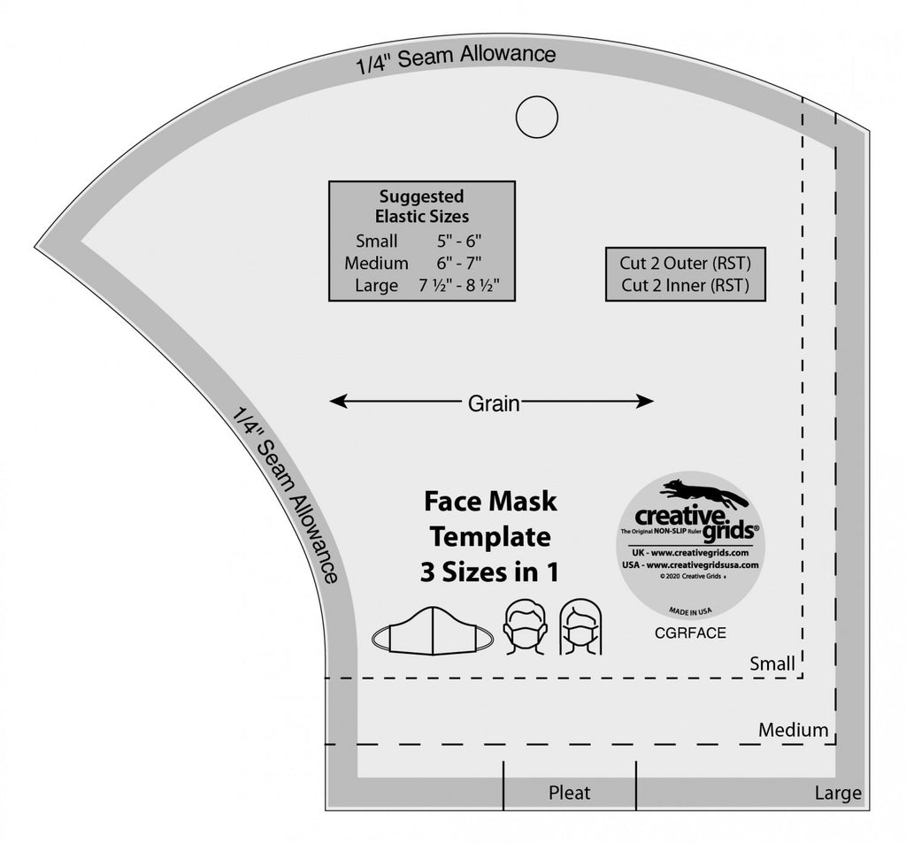 Face Mask Template 3 Sizes in 1 - Bunbury Fabrics