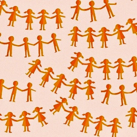 Kinder Paper Dolls Pink/Orange - Bunbury Fabrics